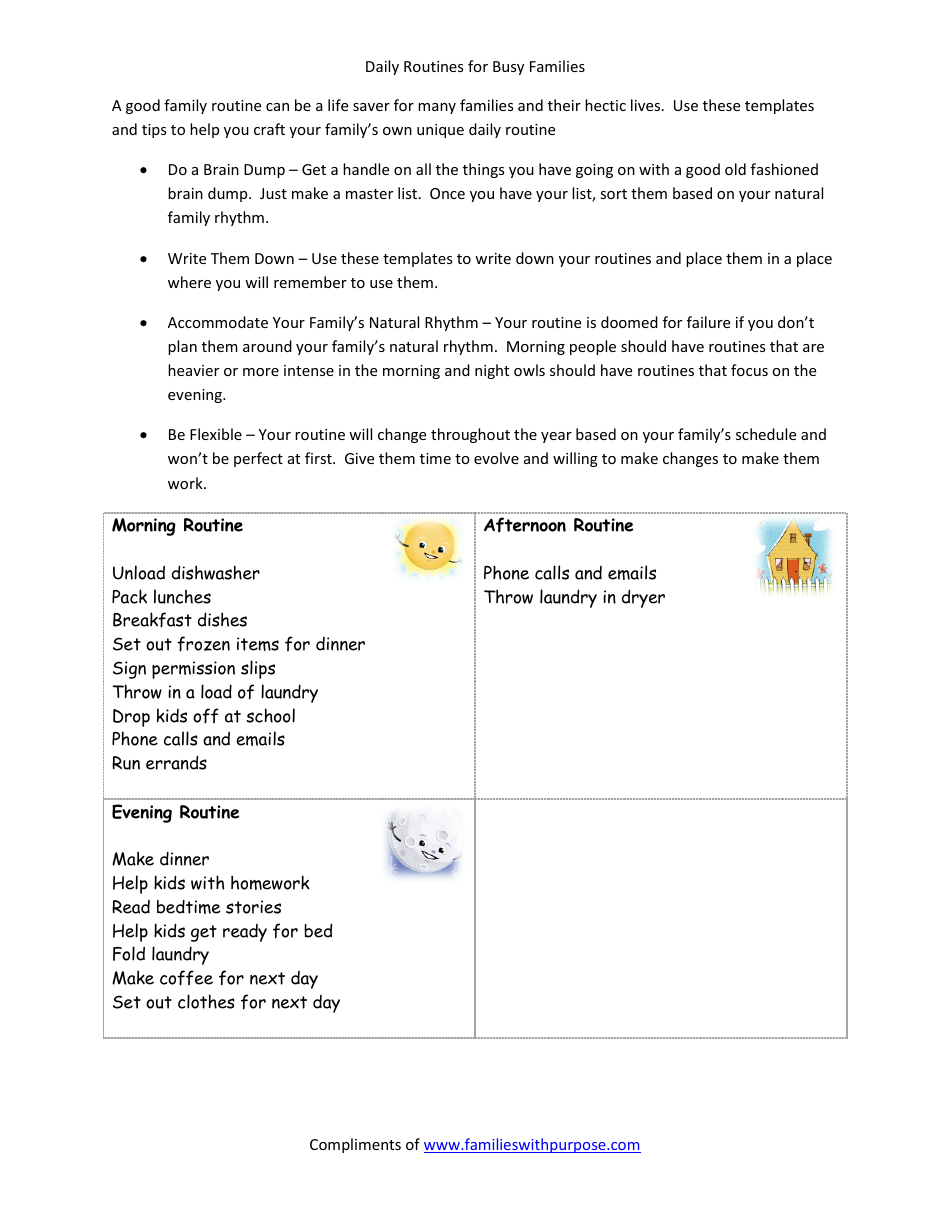 Daily Routines for Busy Families Template Download Printable PDF ...
