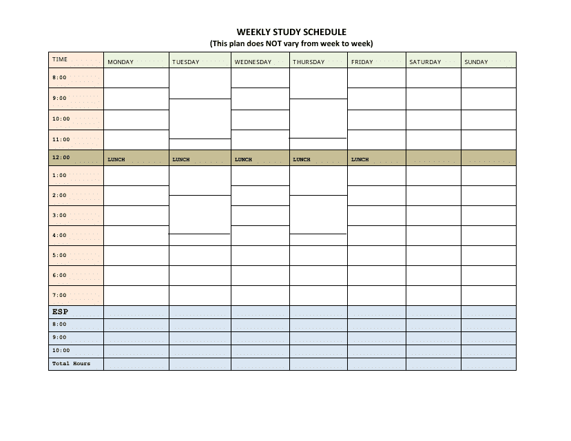 Weekly Study Schedule Template Download Printable PDF Templateroller