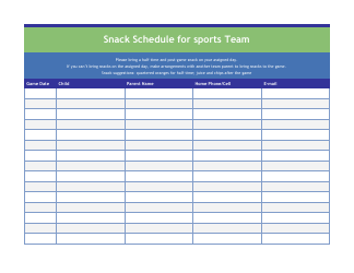 Snack Schedule for Sports Team Download Printable PDF | Templateroller