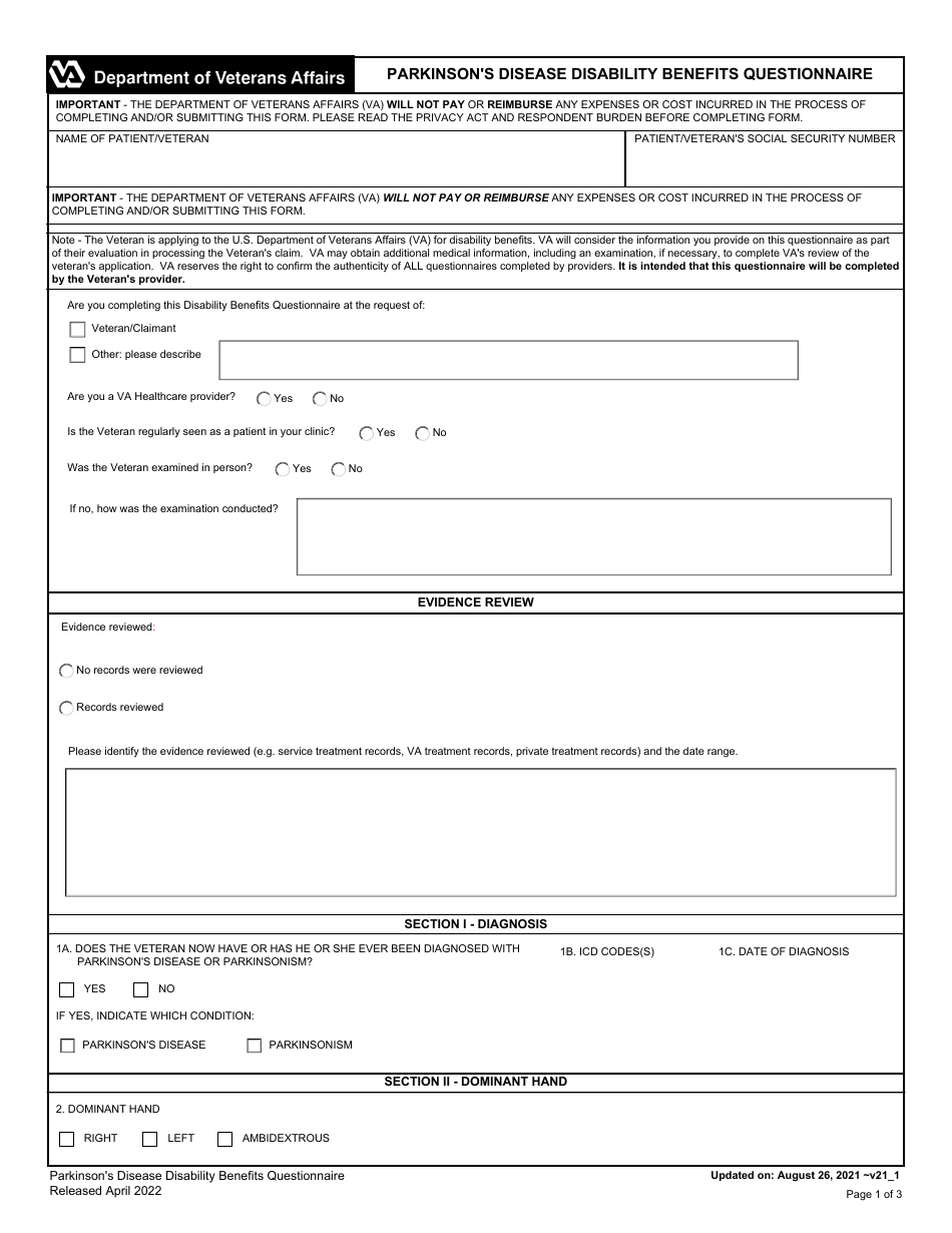 Parkinson's Disease Disability Benefits Questionnaire - Fill Out, Sign ...