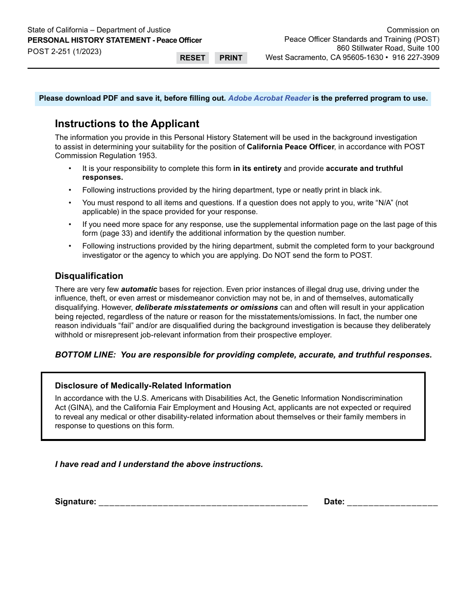 Form POST2-251 - Fill Out, Sign Online and Download Fillable PDF ...