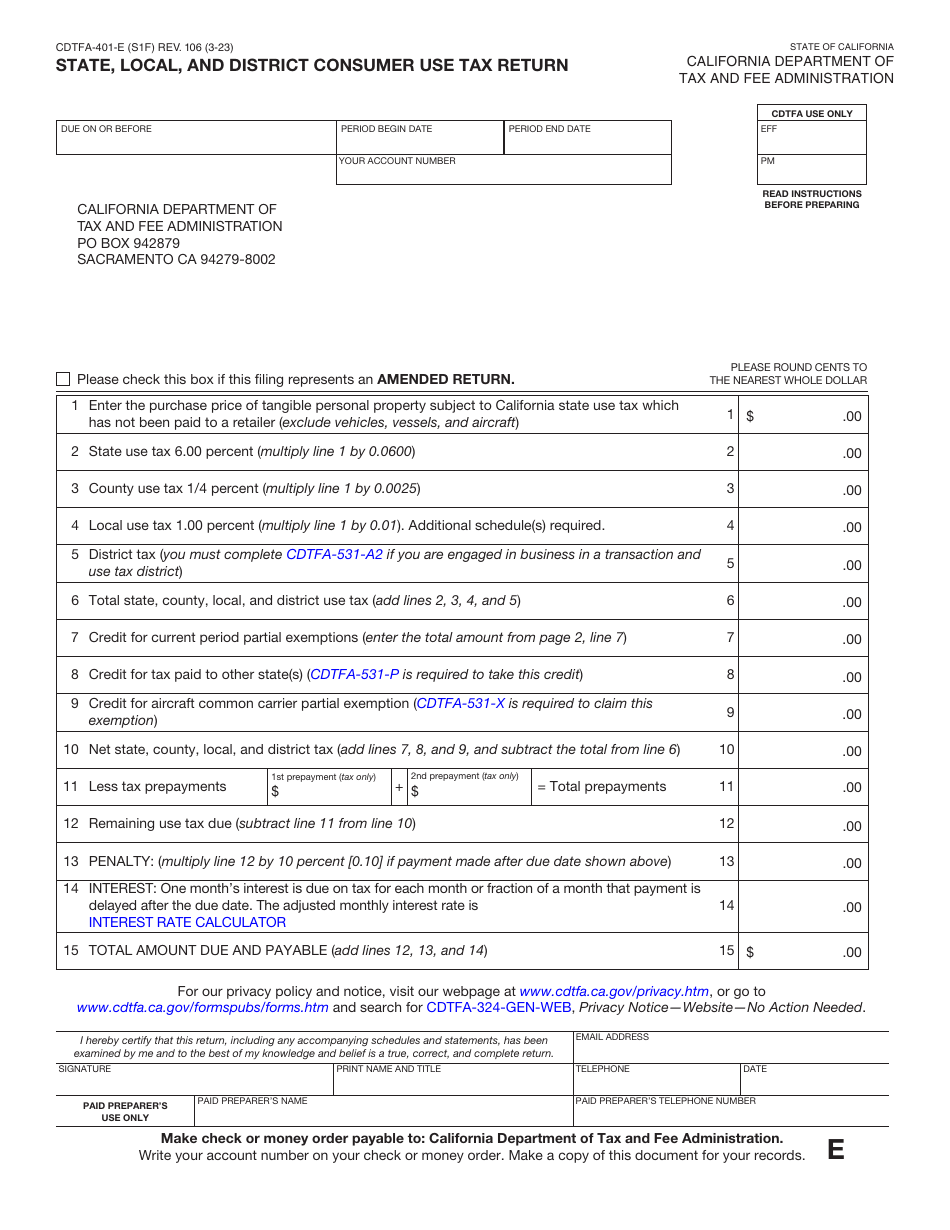 Form CDTFA-401-E - Fill Out, Sign Online and Download Fillable PDF ...