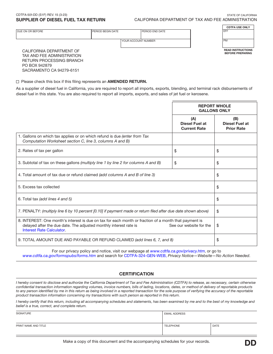 Form CDTFA-501-DD Download Fillable PDF or Fill Online Supplier of ...