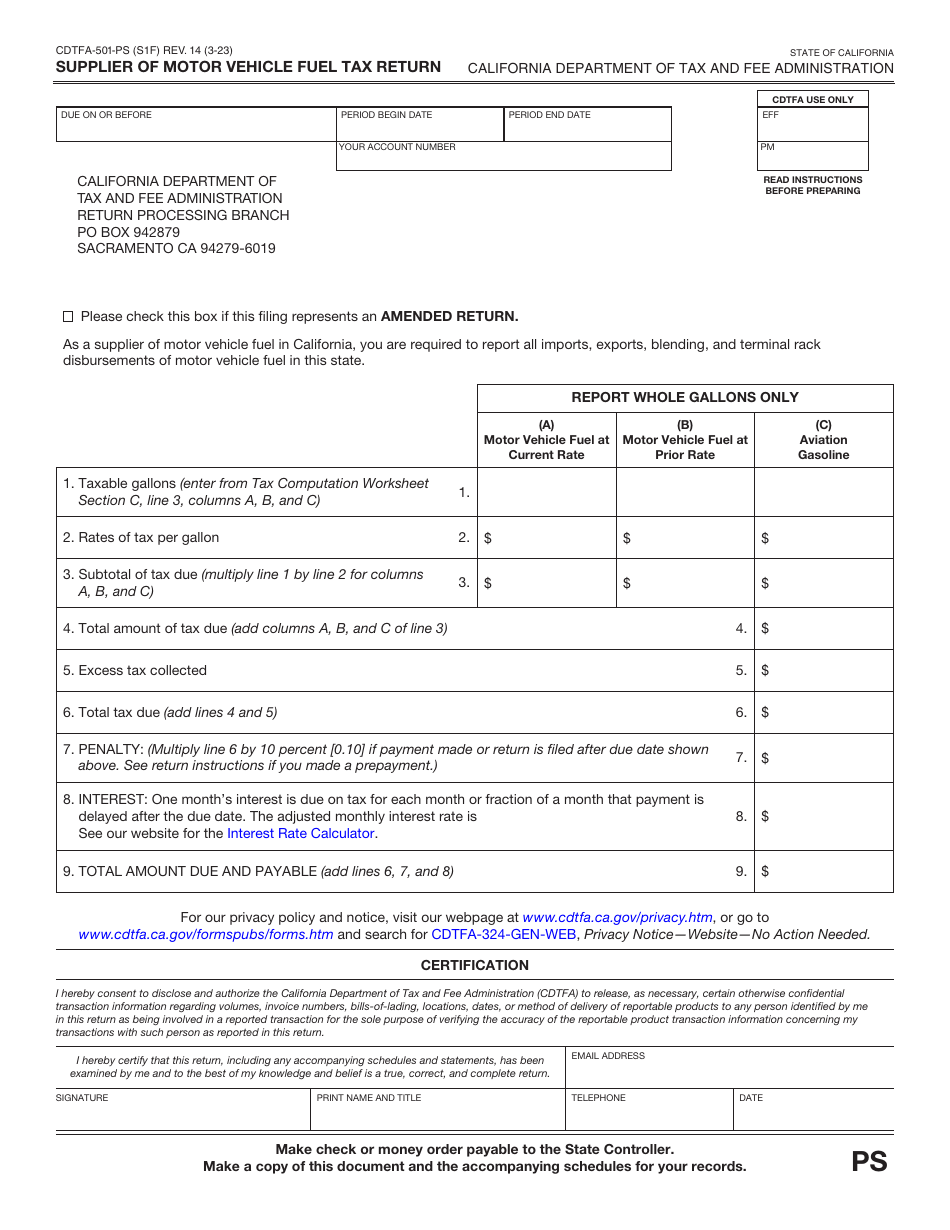 Form CDTFA-501-PS Download Fillable PDF or Fill Online Supplier of ...
