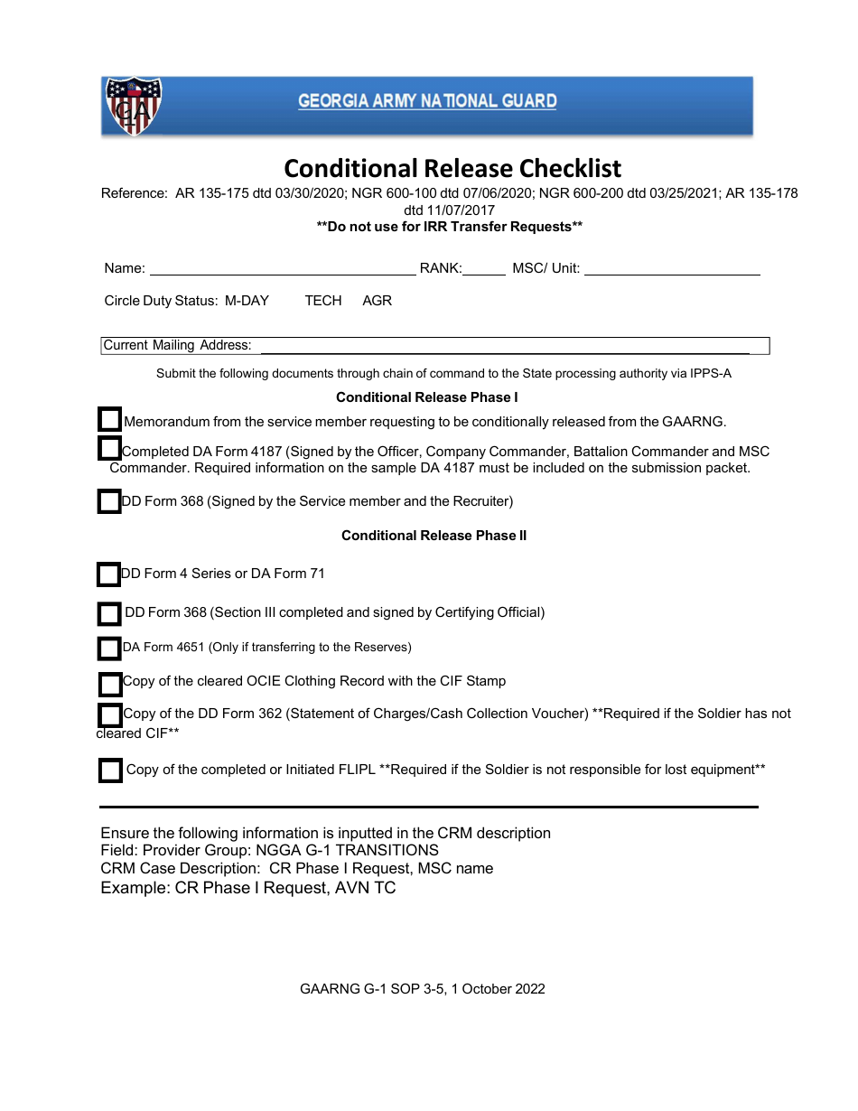 Georgia (United States) Conditional Release Checklist - Fill Out, Sign ... Georgia (United States) Conditional Release Checklist - Fill Out, Sign ...