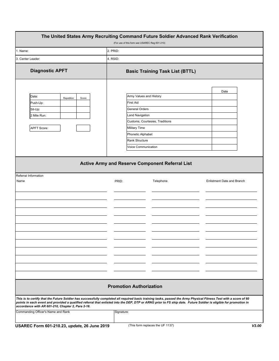USAREC Form 601-210.23 Download Fillable PDF or Fill Online The United ...