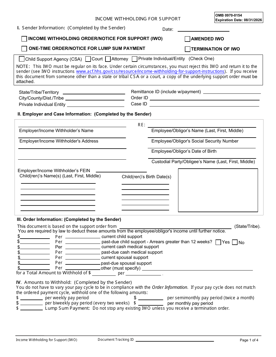 Income Withholding for Support - Fill Out, Sign Online and Download PDF ...
