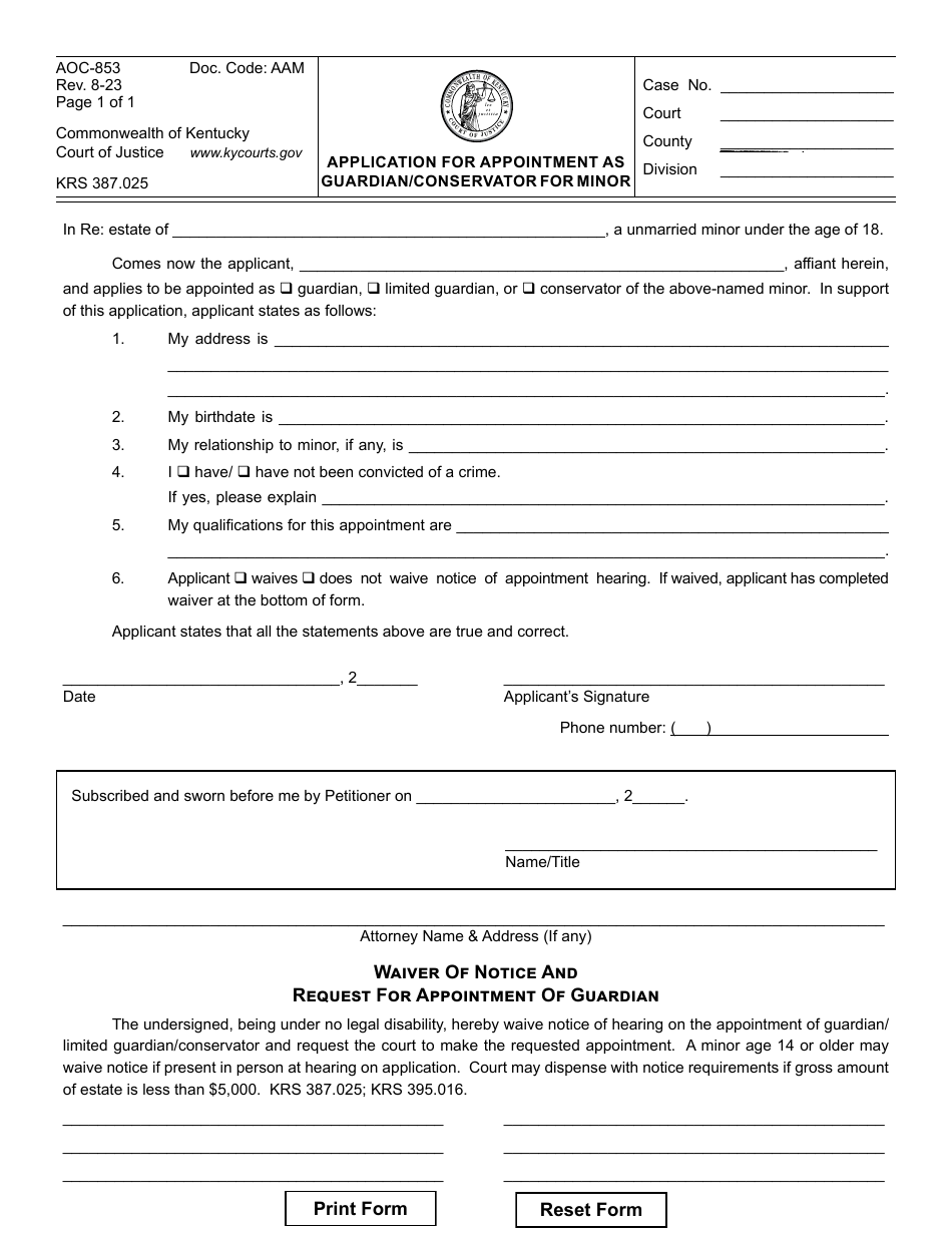 Form AOC-853 Download Fillable PDF or Fill Online Application for ...