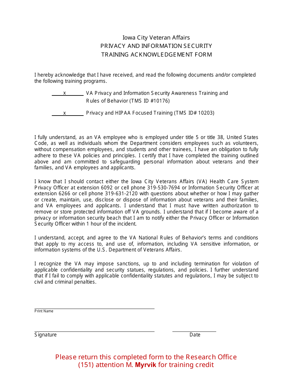Privacy and Information Security Training Acknowledgement Form - Iowa ...