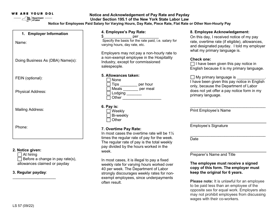Form LS57 - Fill Out, Sign Online and Download Printable PDF, New York ...