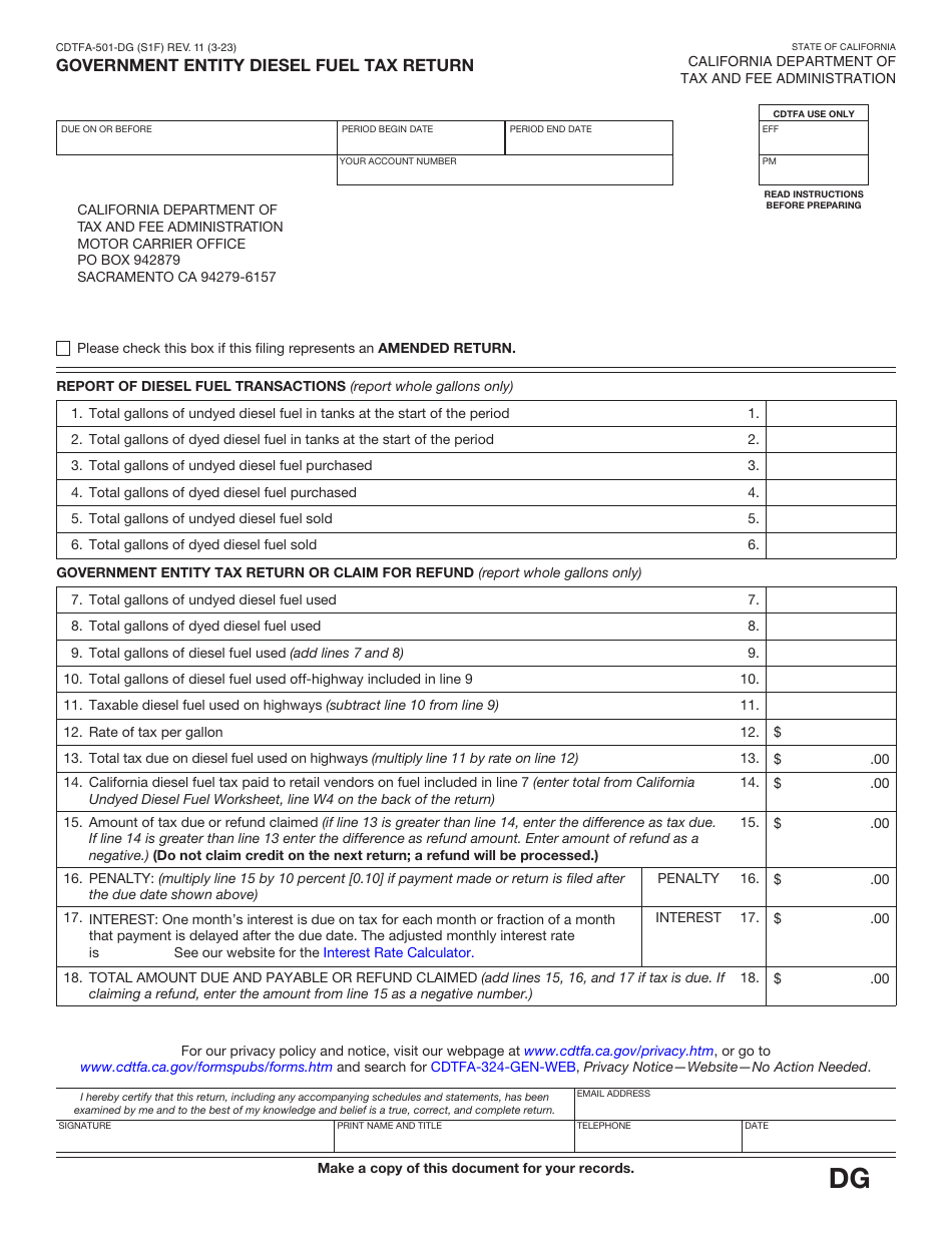 Form CDTFA-501-DG Download Fillable PDF or Fill Online Government ...