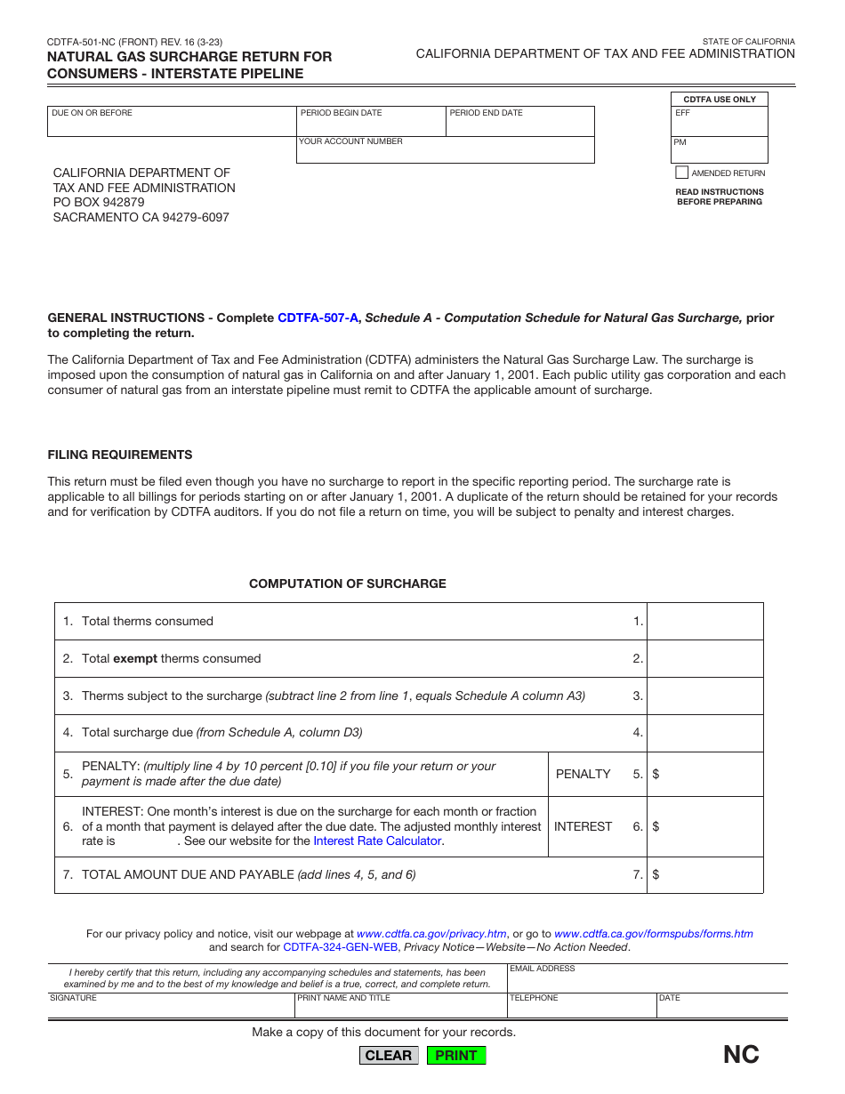 Form CDTFA-501-NC Download Fillable PDF or Fill Online Natural Gas ...