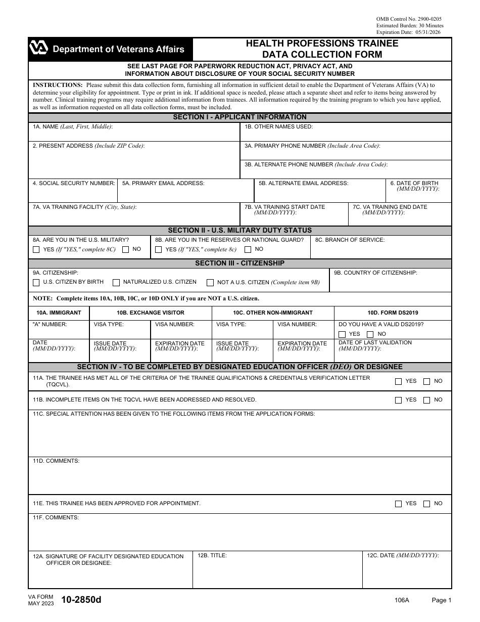 VA Form 10-2850D Download Fillable PDF or Fill Online Health ...