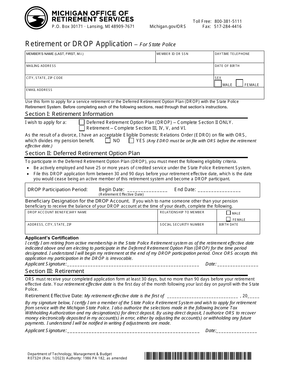 Form R0732H - Fill Out, Sign Online and Download Fillable PDF, Michigan ...