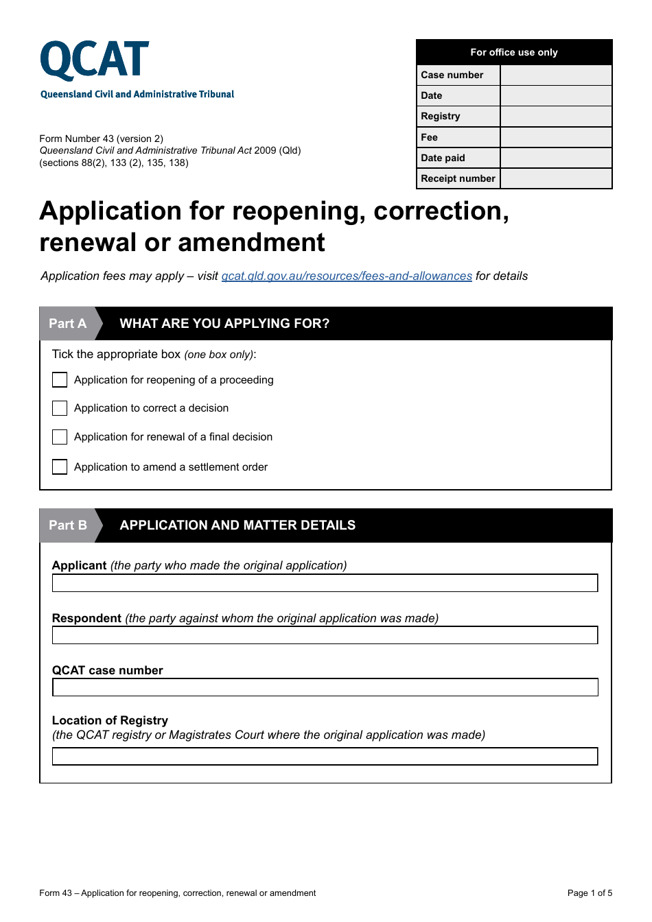 Form 43 - Fill Out, Sign Online and Download Fillable PDF, Queensland ...