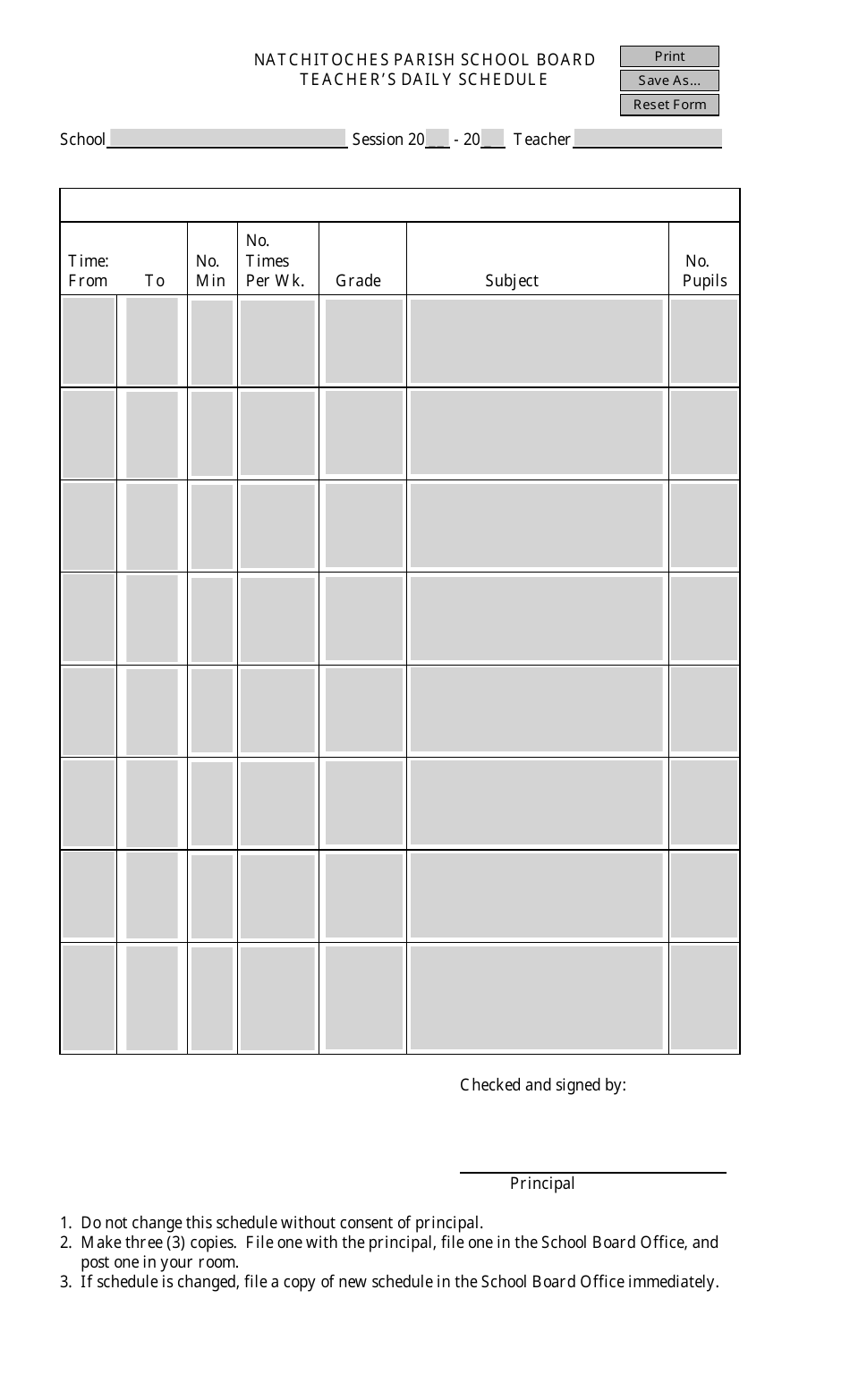 Teacher's Daily Schedule Template - Natchitoches Parish School Board ...