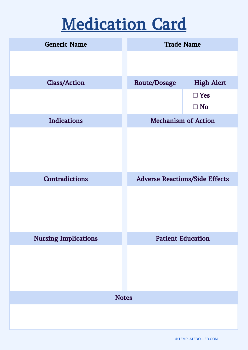 Medication Card Template Download Printable PDF | Templateroller