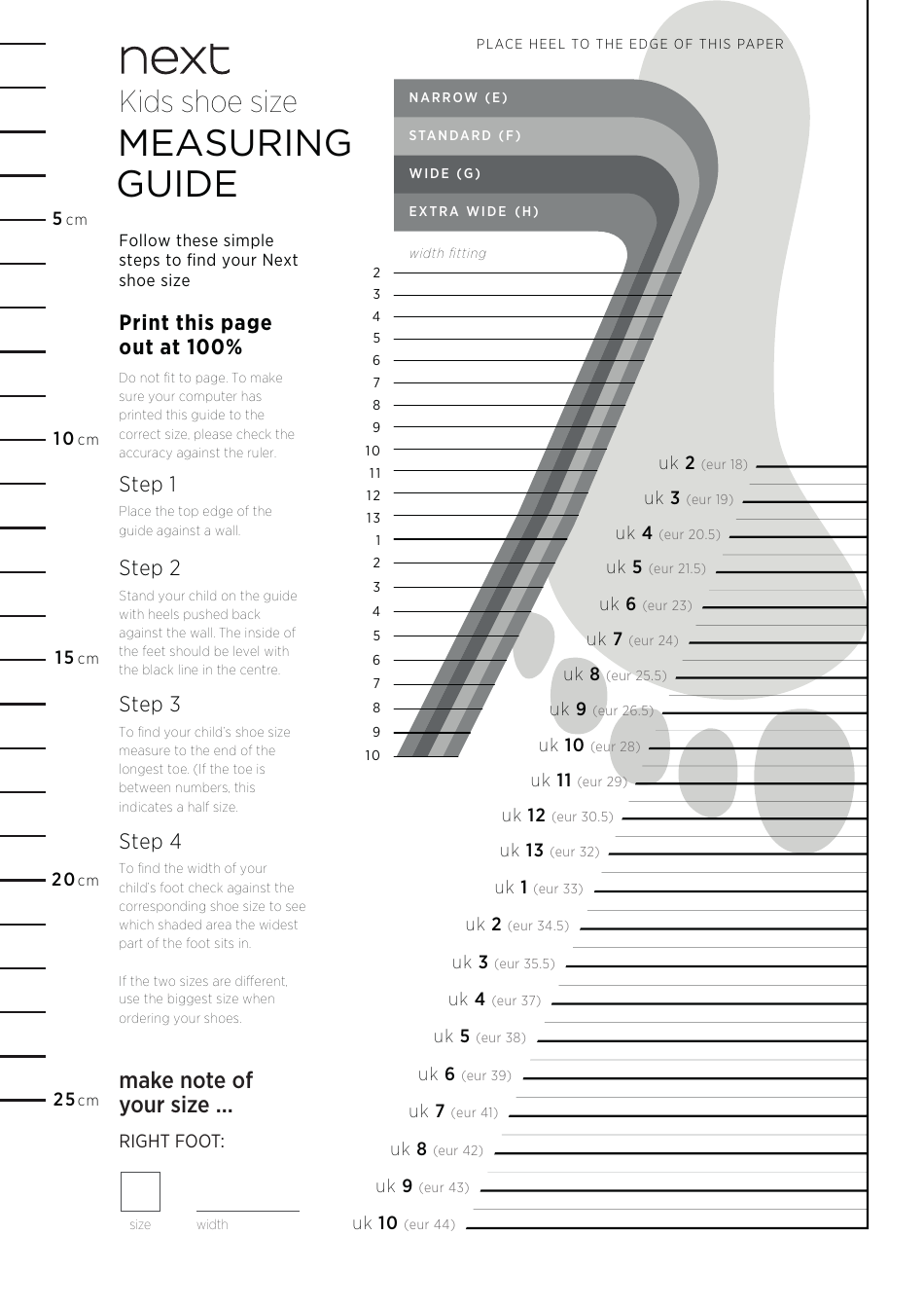 Kids Shoe Size Measuring Chart UK Size Download Printable PDF