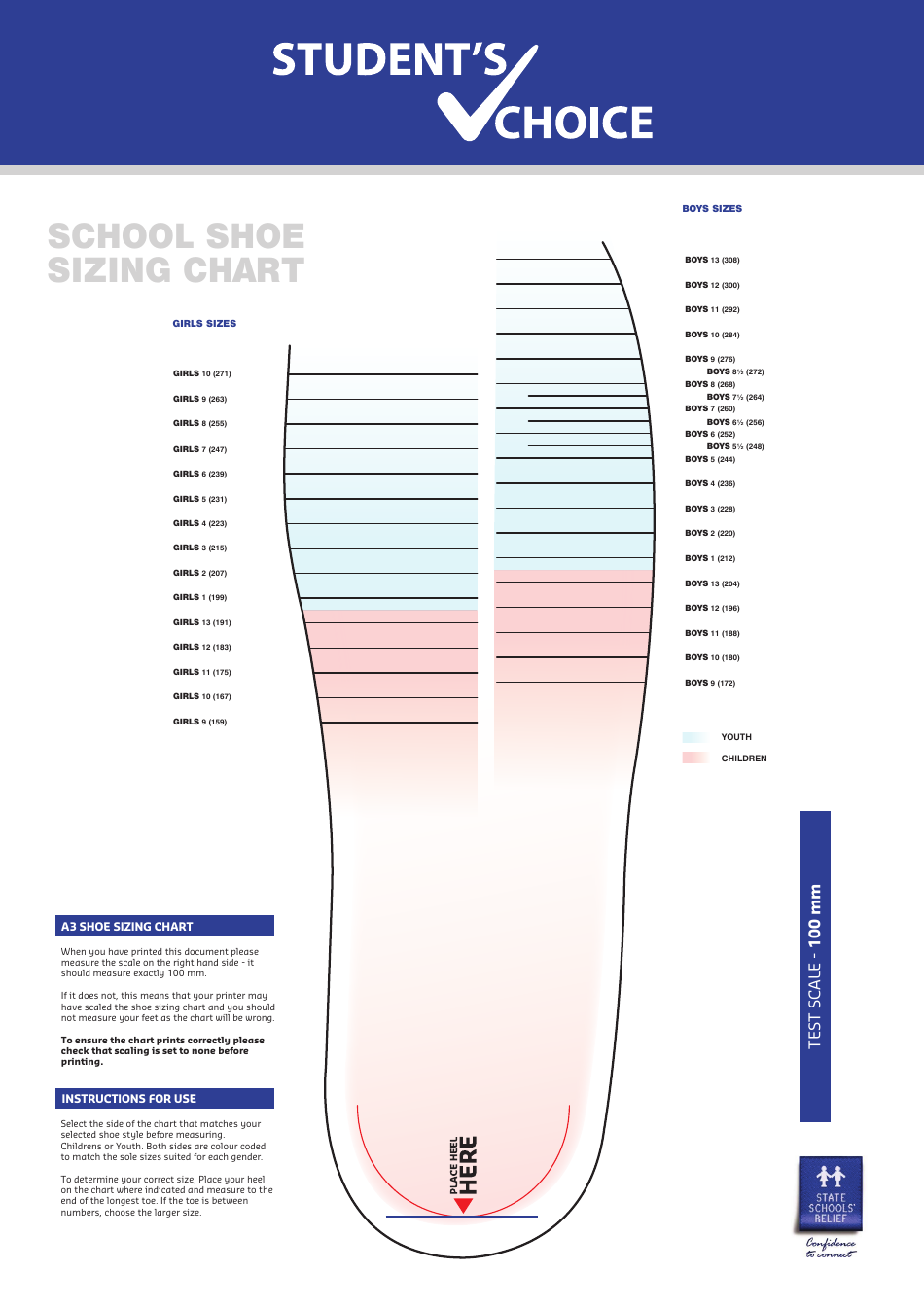 School Shoe Sizing Chart Download Printable PDF | Templateroller