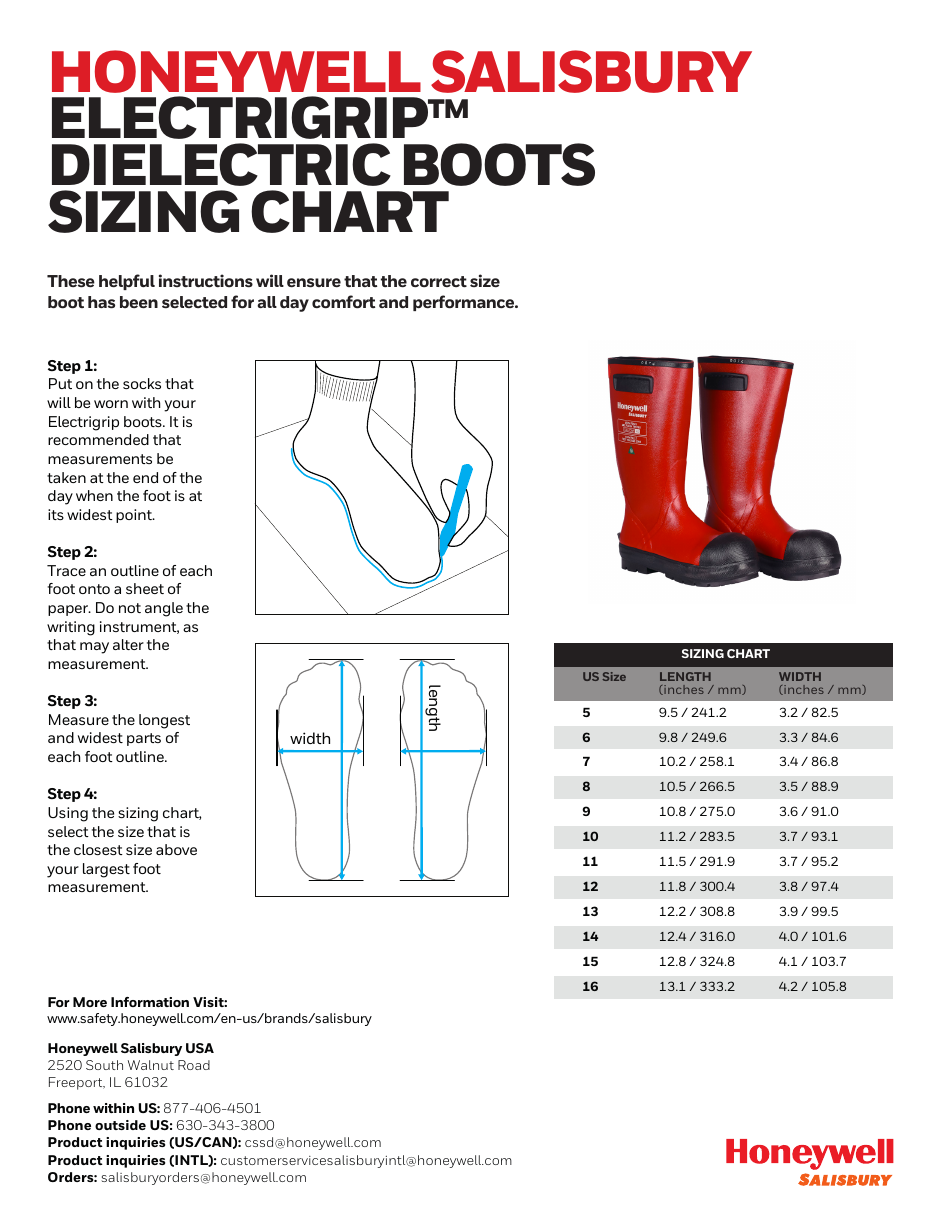 Dielectric Boots Sizing Chart - Honeywell Salisbury Download Printable ...
