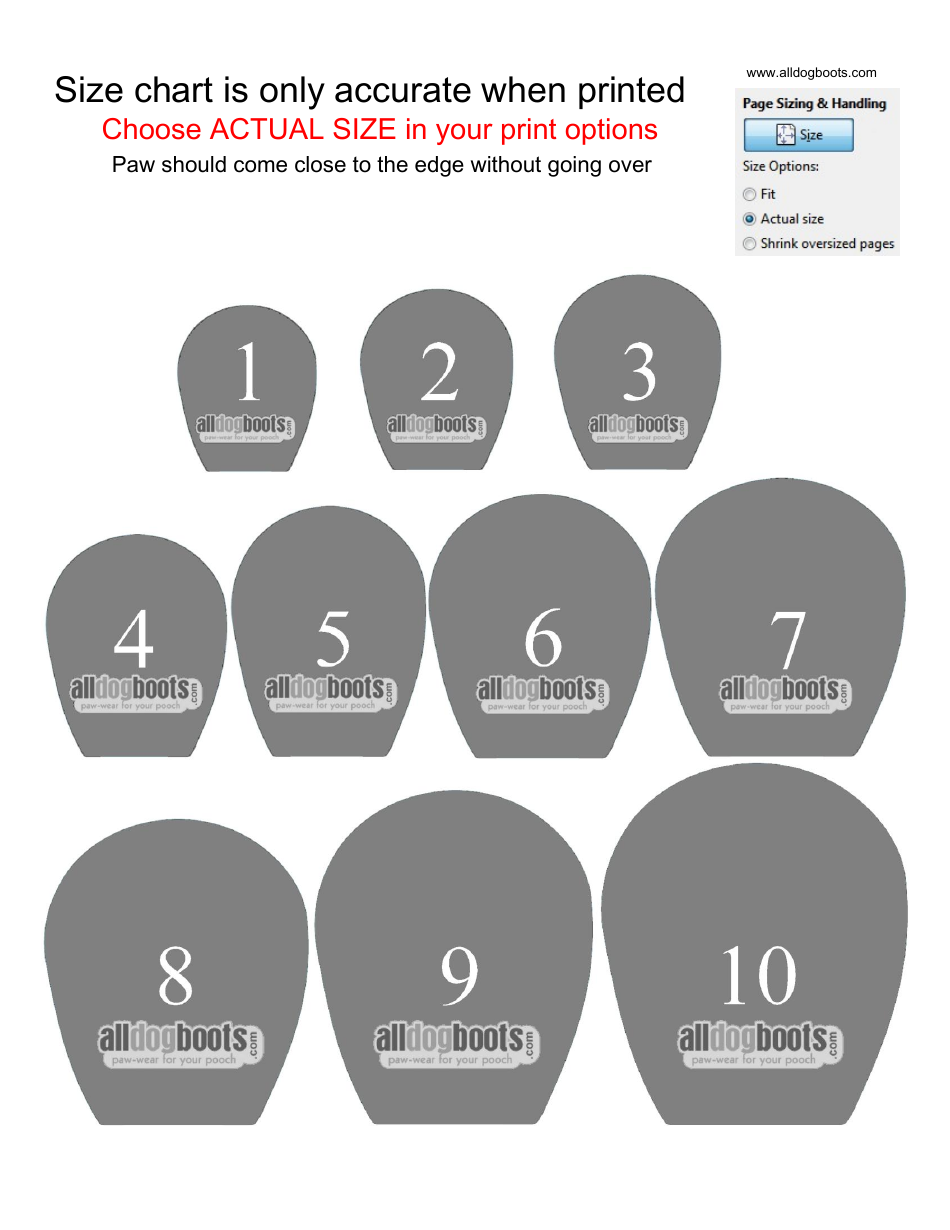 Dog Paw-Wear Size Chart Download Printable PDF | Templateroller