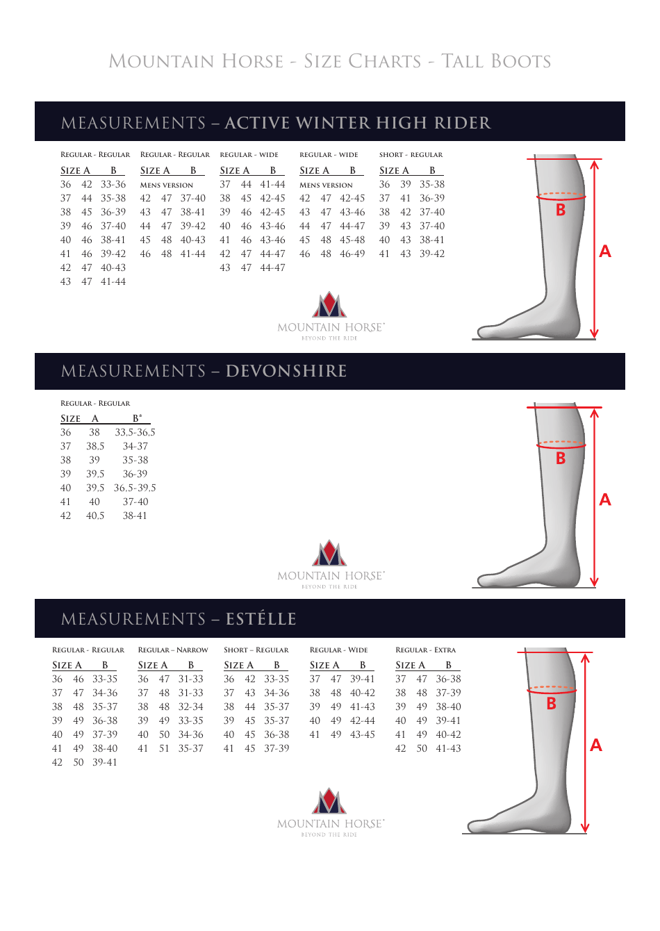 Tall Boots Size Charts - Mountain Horse Download Printable PDF ...