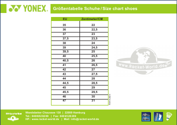 Badminton Shoe Size Chart Download Printable PDF | Templateroller