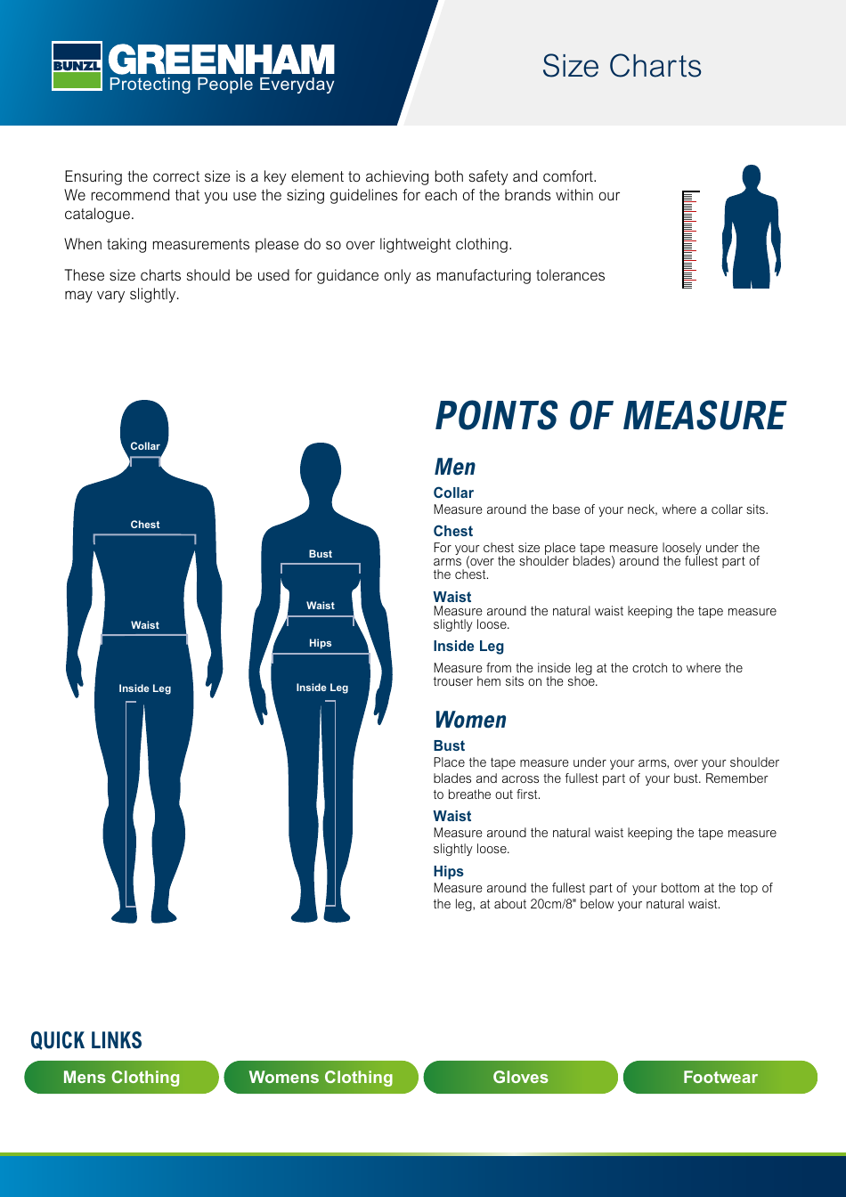 Protective Clothing Size Chart - Greenham Download Printable PDF ...
