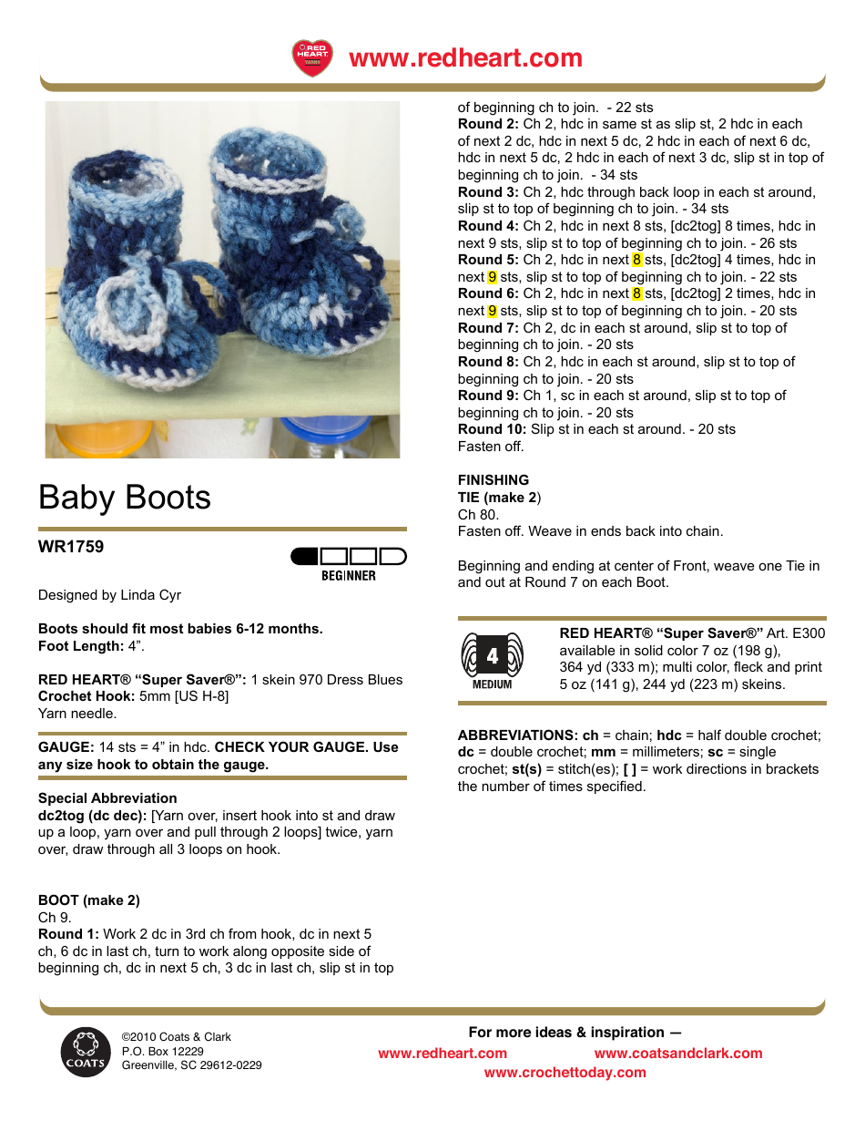 Baby Boots Crochet Pattern - Coats & Clark Download Printable PDF ...