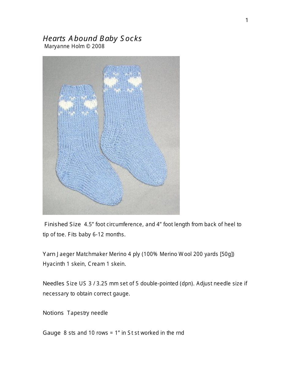 Hearts Abound Baby Socks Knitting Pattern - Maryanne Holm Download ...