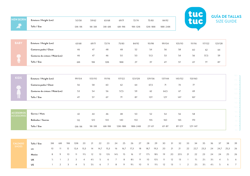 Children's Size Chart - Tuc Tuc Download Printable PDF (English/Spanish ...