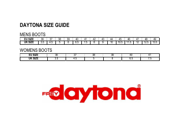 Boot Size Guide - Daytona Download Printable PDF | Templateroller