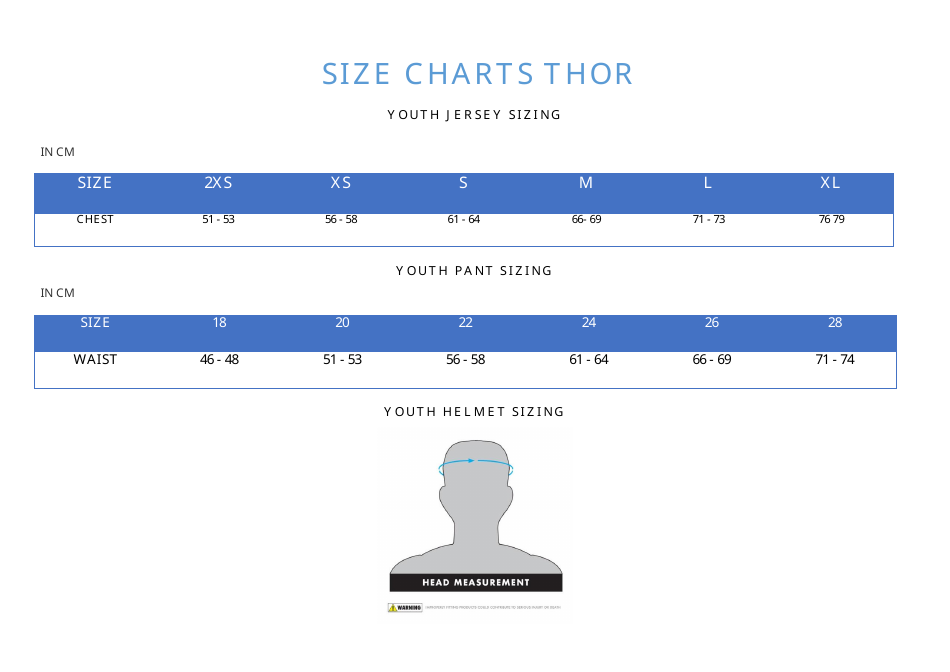 Football Uniform Size Chart Download Printable PDF | Templateroller