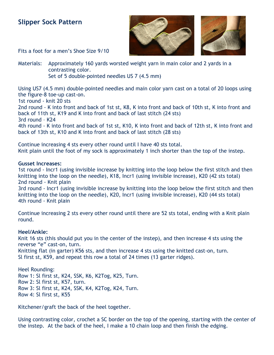 Slipper Sock Knitting Pattern Download Printable PDF | Templateroller