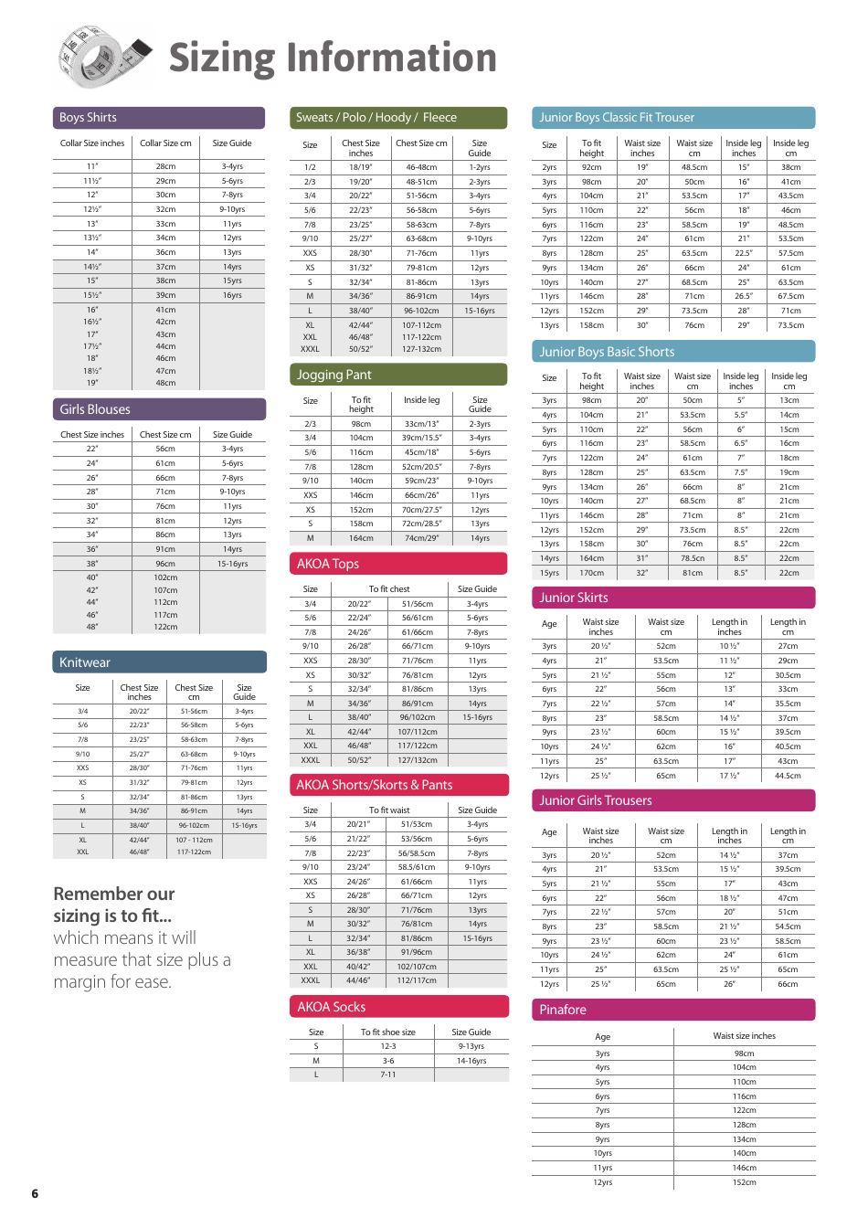 Boys and Girls' Sizing Chart Download Printable PDF | Templateroller