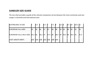 Shoe Size Chart - Sandler Download Printable PDF | Templateroller