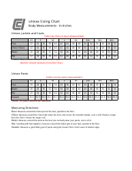 Unisex Sizing Chart Download Printable PDF | Templateroller