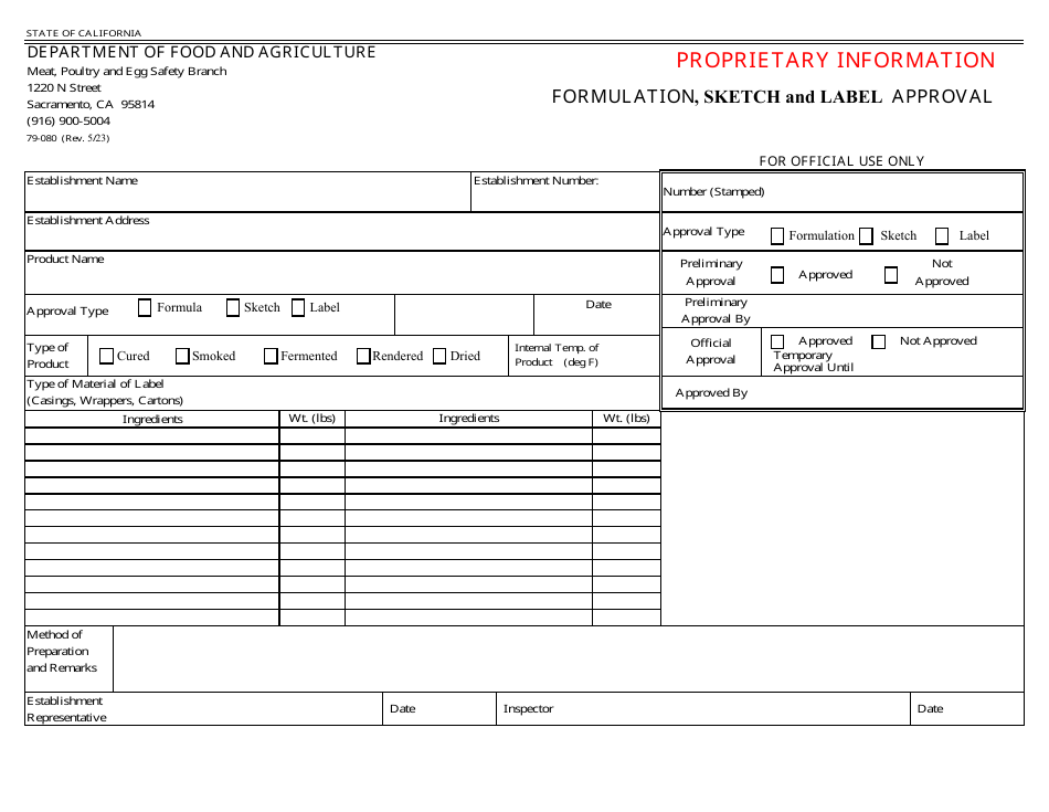 Form 79-080 Download Fillable PDF or Fill Online Formulation, Sketch ...