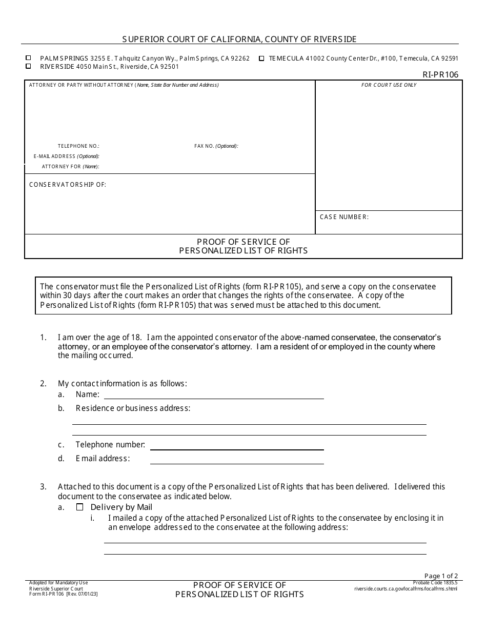 Form RI-PR106 - Fill Out, Sign Online and Download Fillable PDF, County of Riverside, California ...