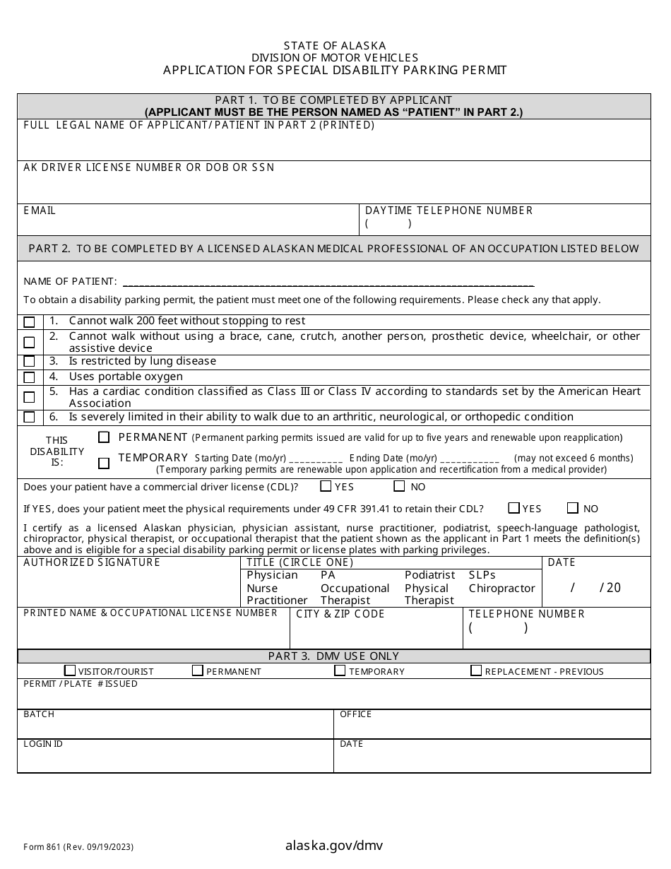 Form 861 Download Fillable PDF or Fill Online Application for Special ...