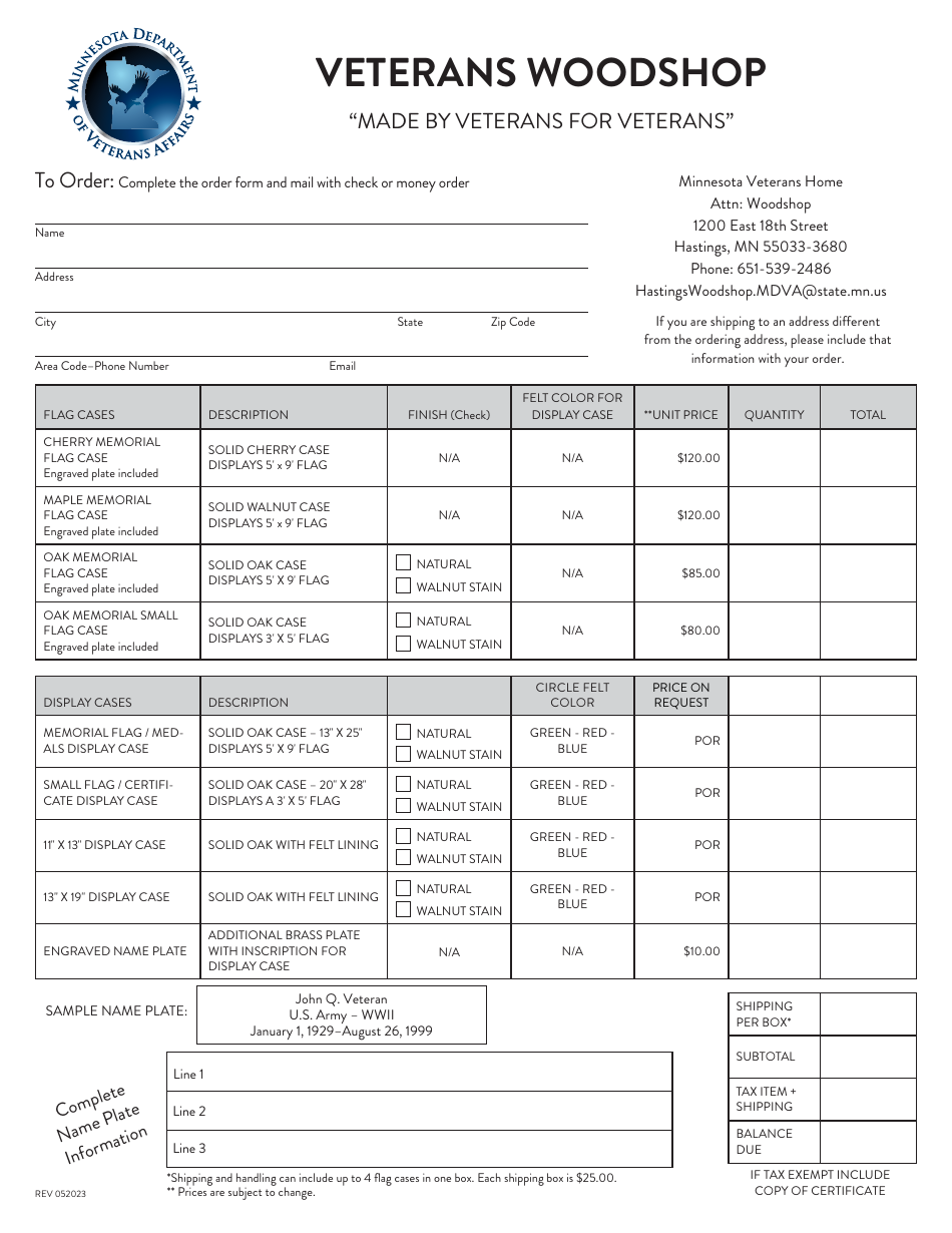 Minnesota Veterans Woodshop Order Form - Fill Out, Sign Online and ...