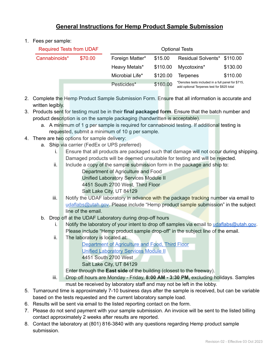 Utah Hemp Product Sample Submission Form - Fill Out, Sign Online and ...