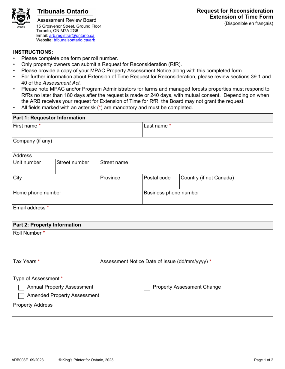 Form ARB008E - Fill Out, Sign Online and Download Fillable PDF, Ontario ...