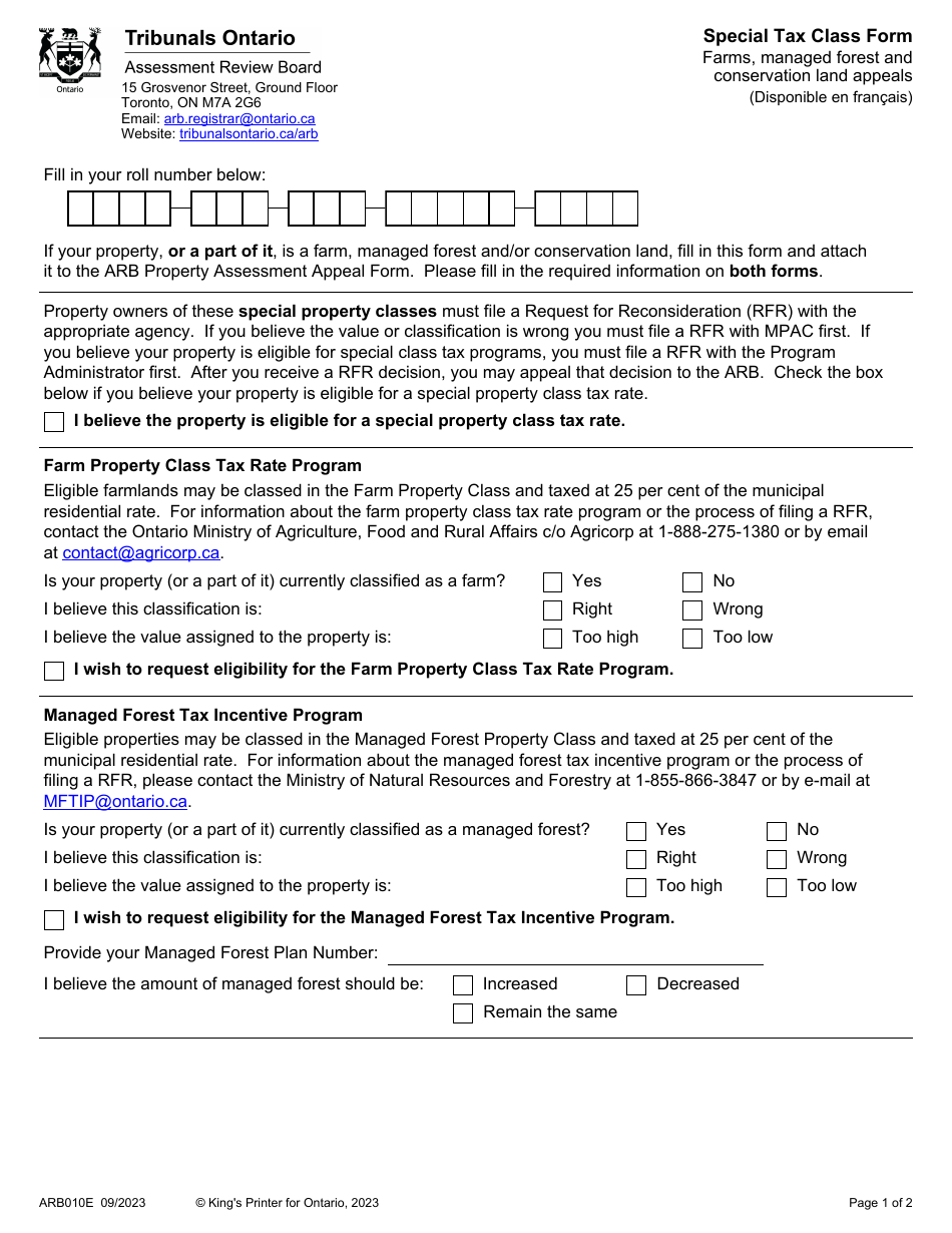 Form ARB010E - Fill Out, Sign Online and Download Fillable PDF, Ontario ...