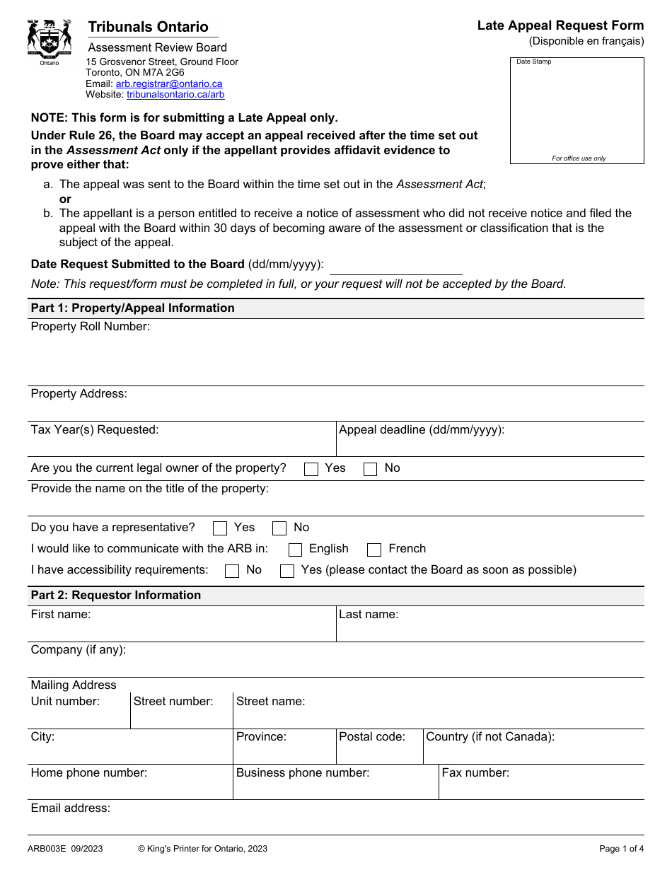 Form ARB003E - Fill Out, Sign Online and Download Fillable PDF, Ontario ...