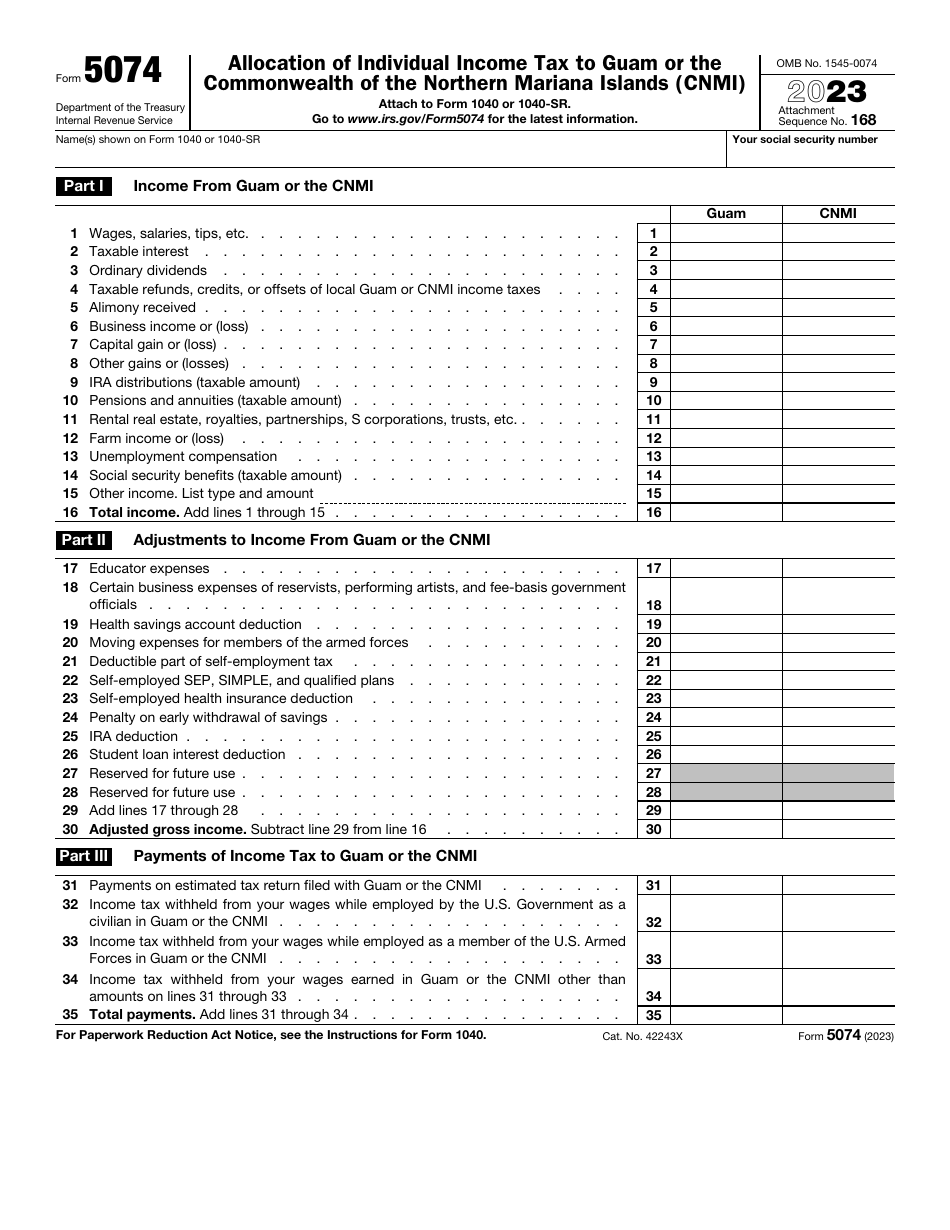 IRS Form 5074 Download Fillable PDF or Fill Online Allocation of ...