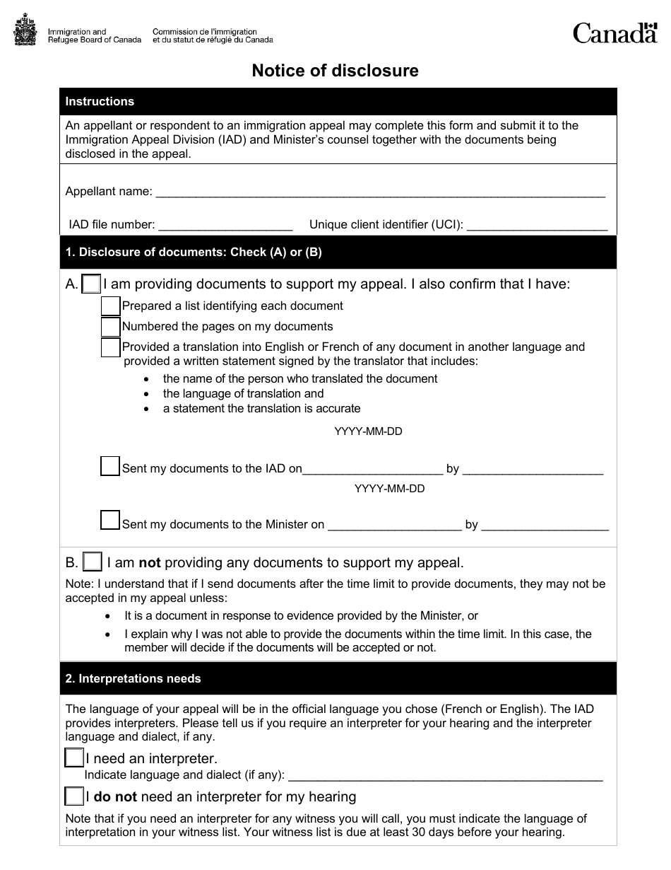 Canada Notice of Disclosure - Fill Out, Sign Online and Download PDF ...
