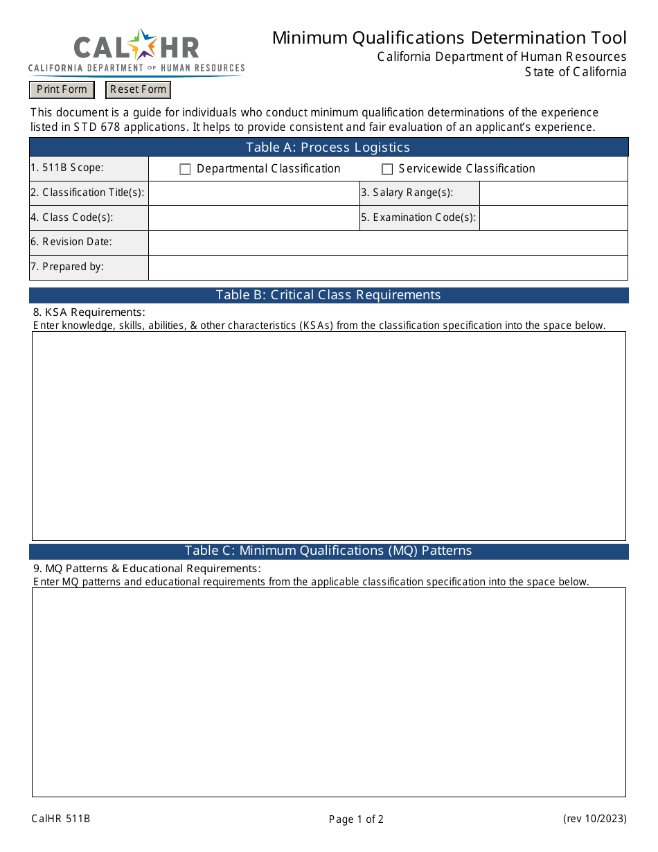 Form CALHR511B - Fill Out, Sign Online and Download Fillable PDF ...