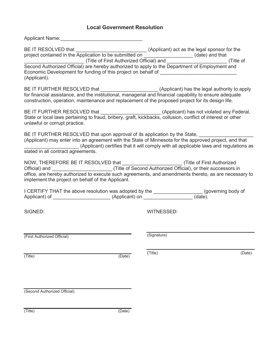 Minnesota Local Government Resolution - Fill Out, Sign Online and ...