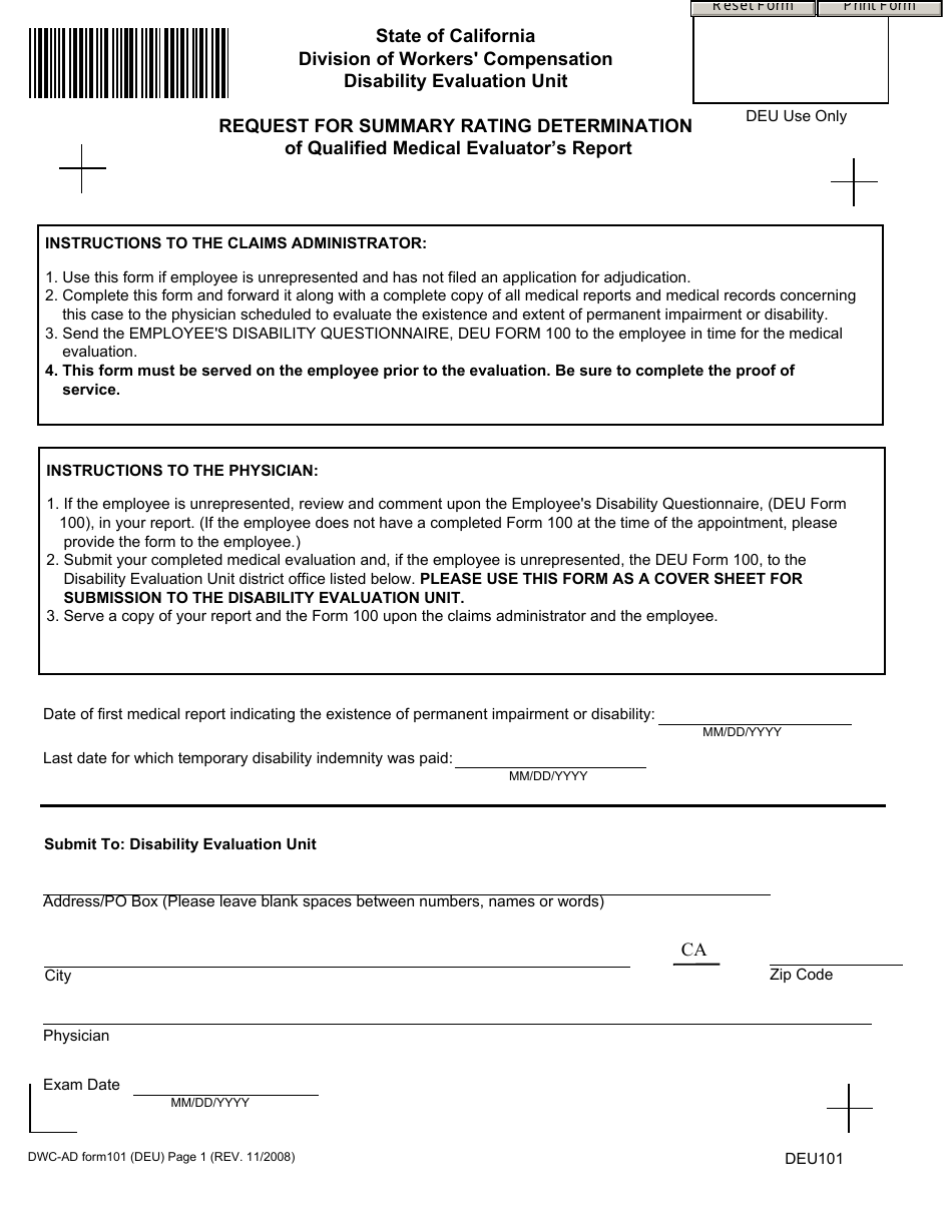 DWC-AD Form 101 - Fill Out, Sign Online and Download Fillable PDF ...